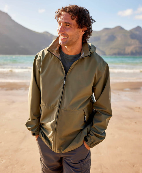 Pace Mens Water Resistant Packable Jacket - Khaki – Animal
