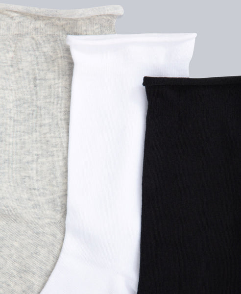 Isla Womens Roll Hem Mid Calf Socks- 3 Packs - Dark Grey – Animal