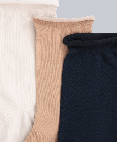 Isla Womens Roll Hem Mid Calf Socks- 3 Packs - Light Beige – Animal