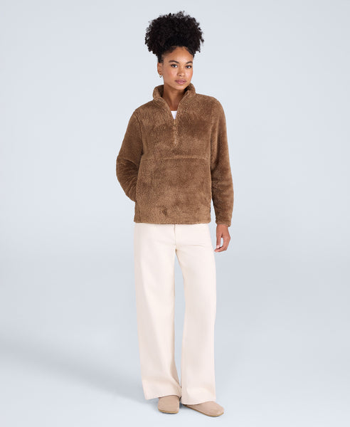 Teddy Womens Half Zip Fleece - Tan – Animal