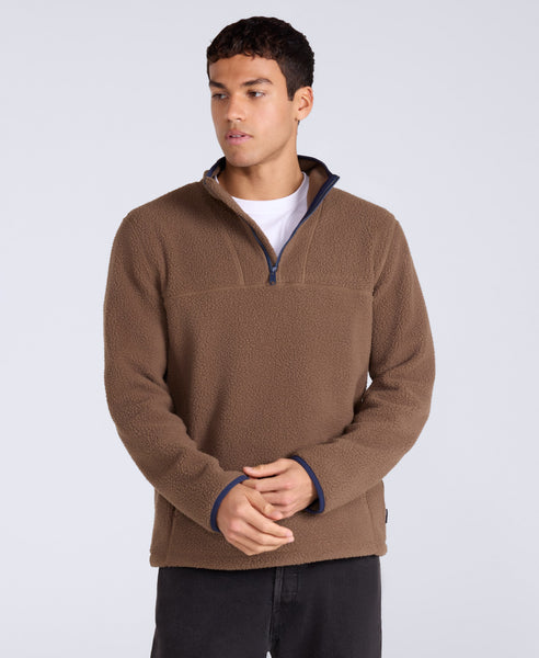 Alfie Mens Borg Contrast Trim Half Zip Fleece - Brown – Animal